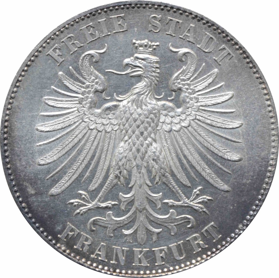 Frankfurt 1 thaler 1859, UNC, "100th Anniver. - Friedrich Schiller ...