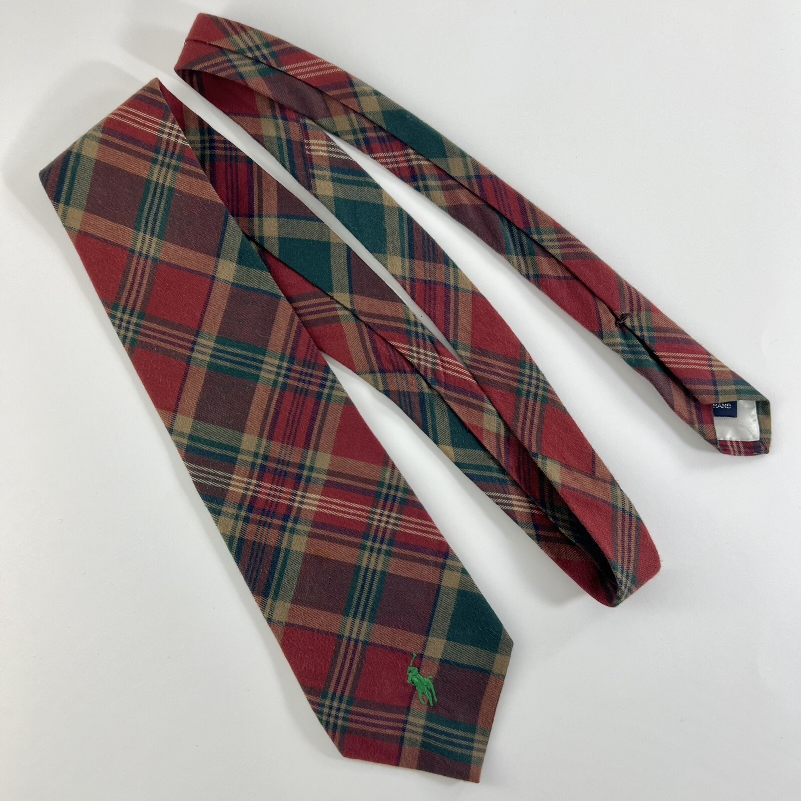 VTG POLO Ralph Lauren Neck Tie Men's Rust Red and Green Handmade Cotton ...