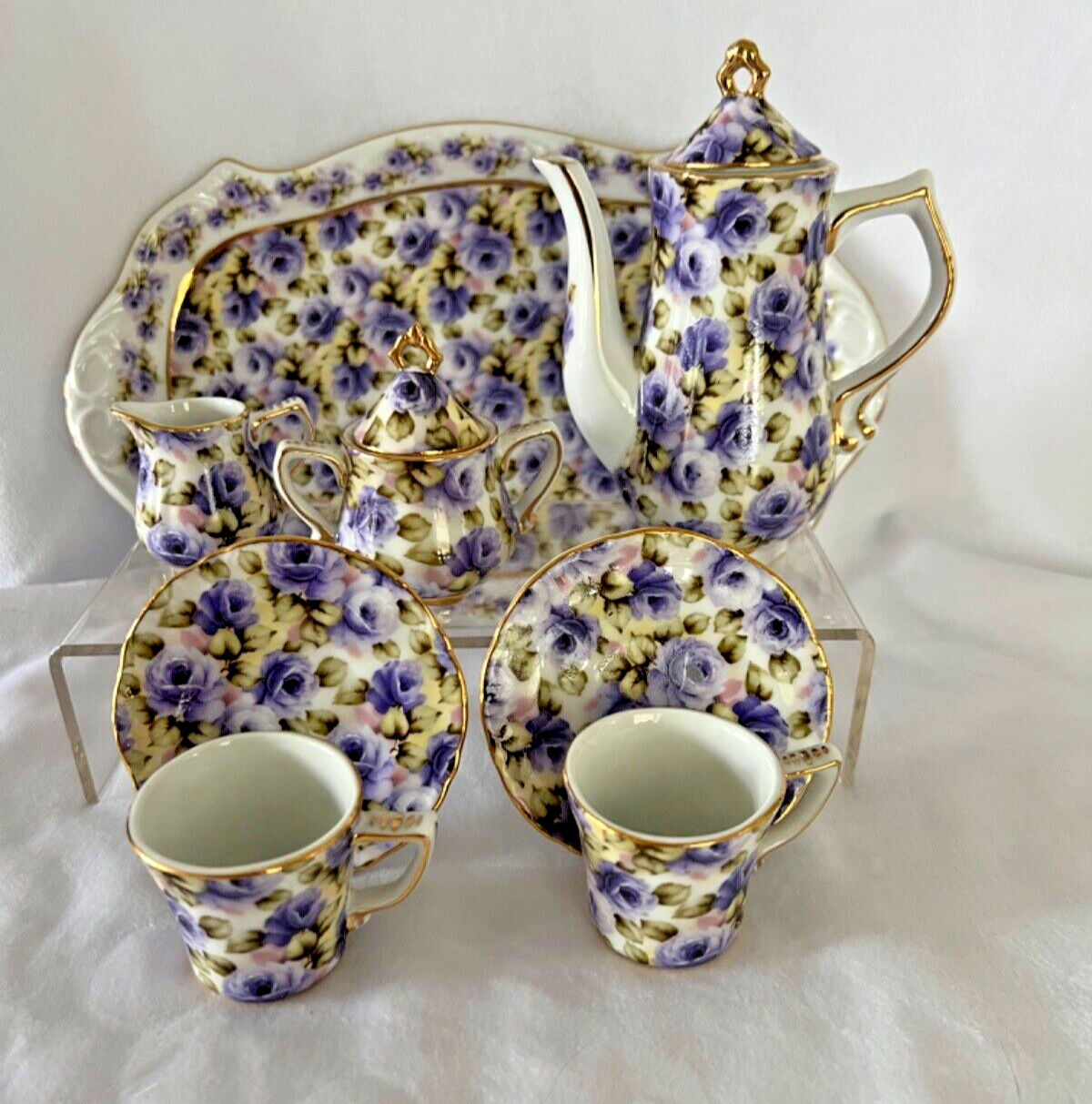 Vintage! Fielder Keepsakes~Victorias Garden Purple Rose Miniature Tea ...