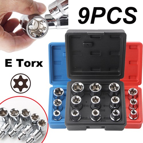 9Pcs E Torx Socket Set Female Start Bit External Hex Torque E10-E24 ...