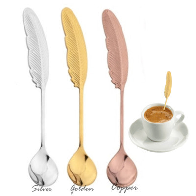 Tableware Stainless Steel Spoon Feather Handle Coffee Dessert Classic ...