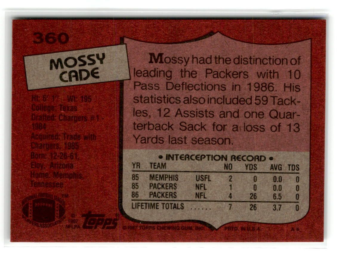 1987 Topps - #360 Mossy Cade (RC) for sale online | eBay
