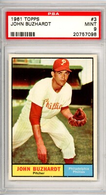 1961 Topps John Buzhardt 3 PSA 9 Phillies 15052 | eBay
