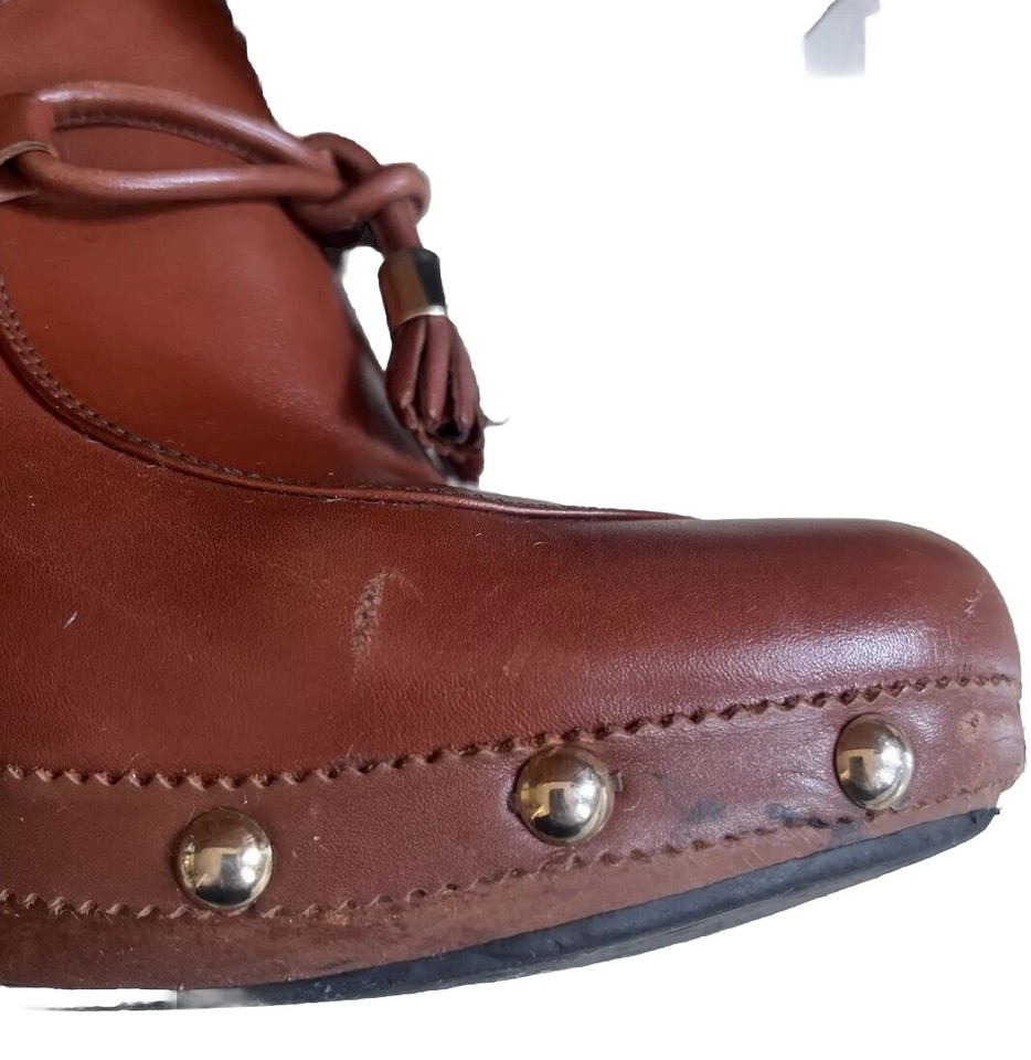 Yves Saint Laurent Studded Tassle Clogs Wood Heel Brown Sz 40 Authentic ...