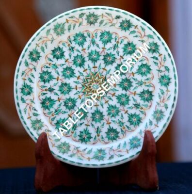 24" Round Marble Plate Malachite Mosaic Inlay Stone Christmas Family ...