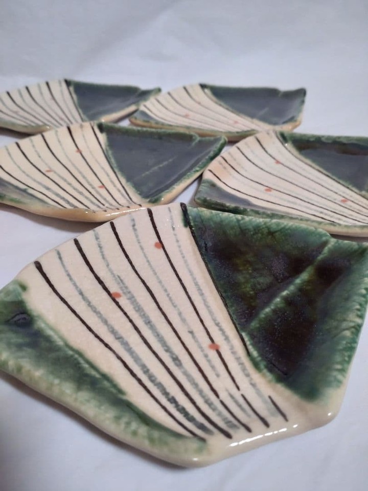 Japanese Oribe Glaze Fan Shape Small Plate Ryuhou Kiln 15cm Green ...