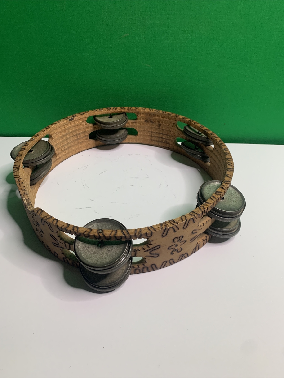 Antique Wooden Tambourin Unique Traditional Hand Drum 10 Double Jungles ...