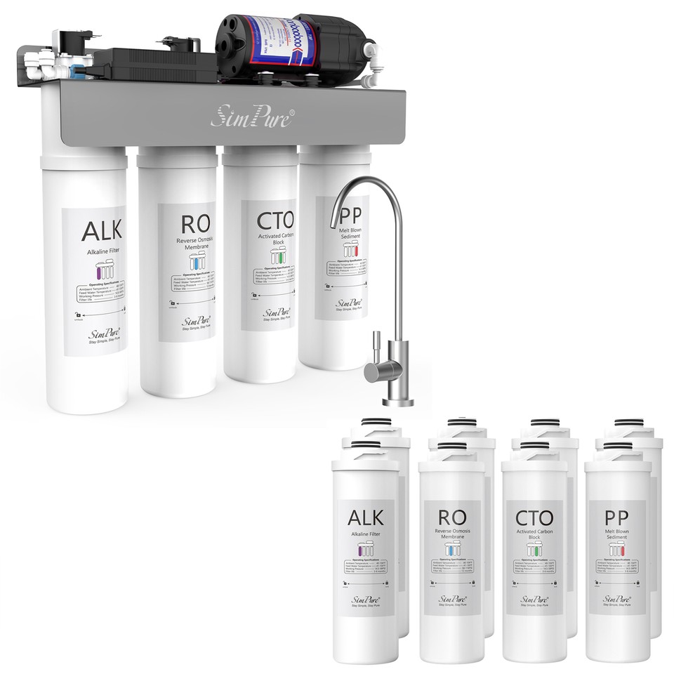 SimPure WP2-400 GPD 8 Stage RO Reverse Osmosis System Alkaline pH+ ...