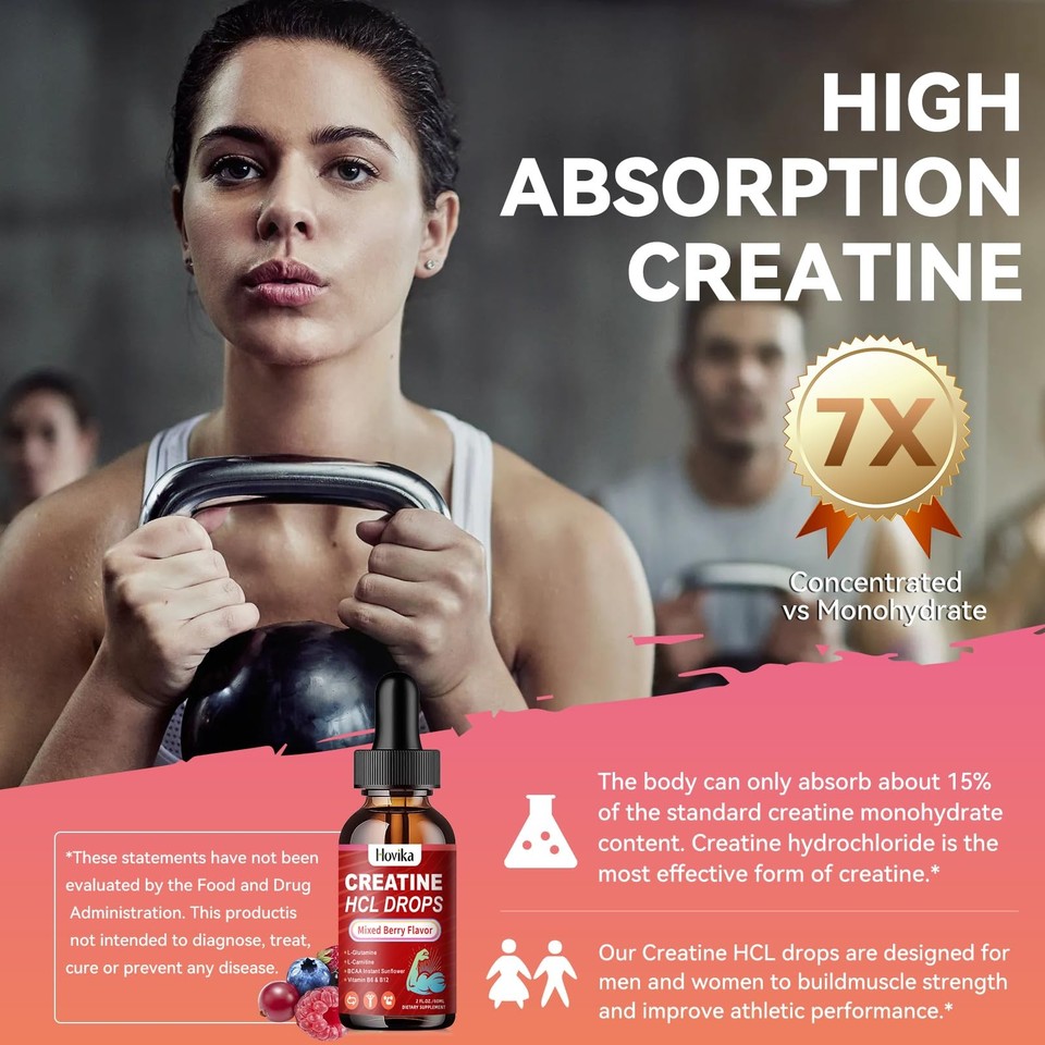 Creatine HCL Liquid Drops for Men & Women Creatine Hydrochloride with L ...