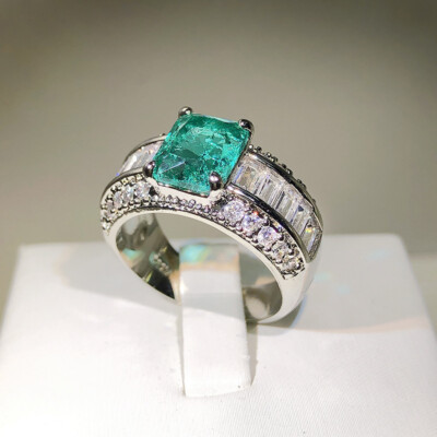 925 Sterling Silver Green Paraiba Stone Square Rings Women Men Fine ...