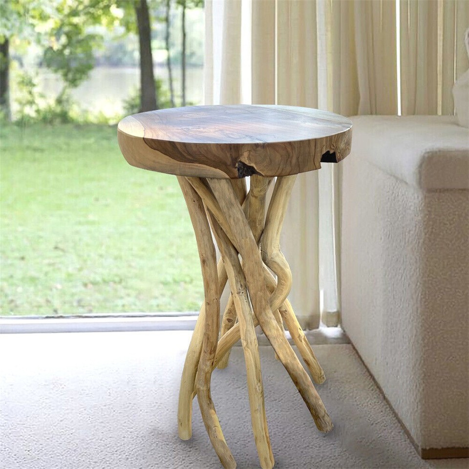 Teak Wood Branch End Table Rustic Side Table Small Accent Table Plant ...
