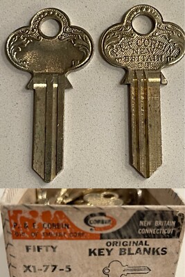(2) Lot Vintage P&F CORBIN Key Blanks Made In USA X1-77-5 Uncut Nickel ...