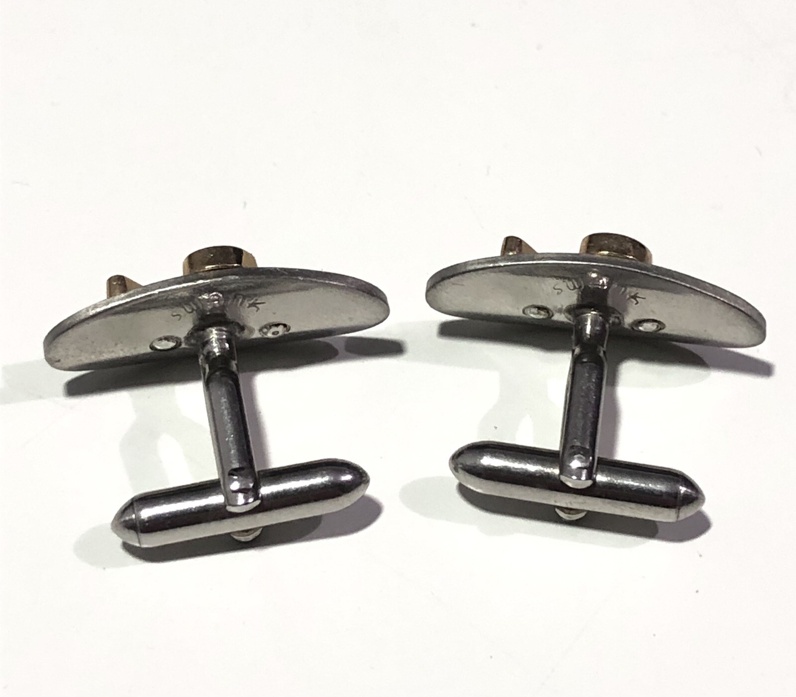 VTG Swank Two Tone Silver Gold Oval Cufflinks ED Init… - Gem