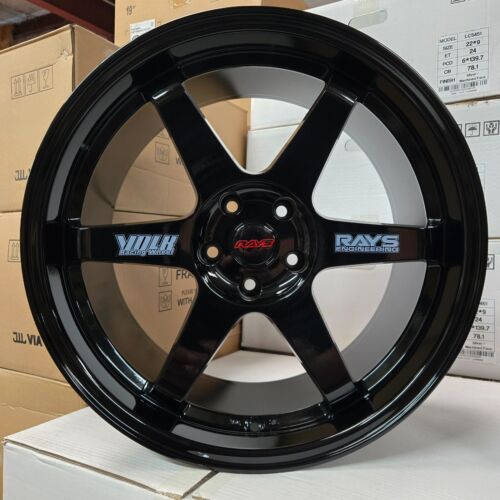 19" TE37 style wheels 19x9.5 19x10.5 +22 5x114.3 Gloss Black Volk Rays ...