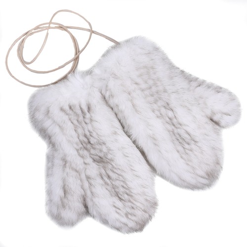 Luxury Women's Genuine Rabbit Fur Textile Knitted Mittens Winter Warm ...