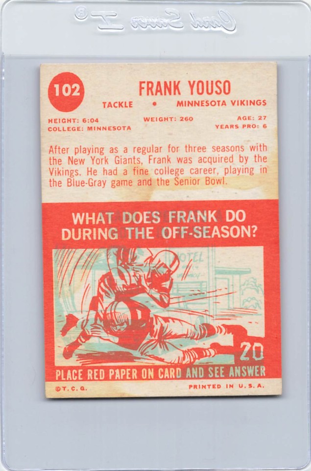 1963 Topps #102 Frank Youso Vikings VG/EX *DA-C7781 | eBay