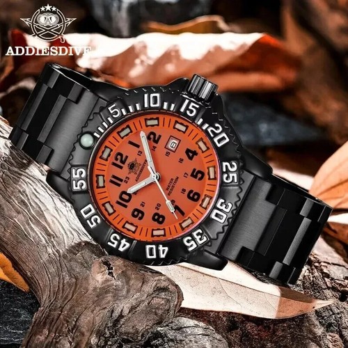 40MM ADDIESDIVE Military Quartz Watch Dive Men Steel 50M Waterproof ...