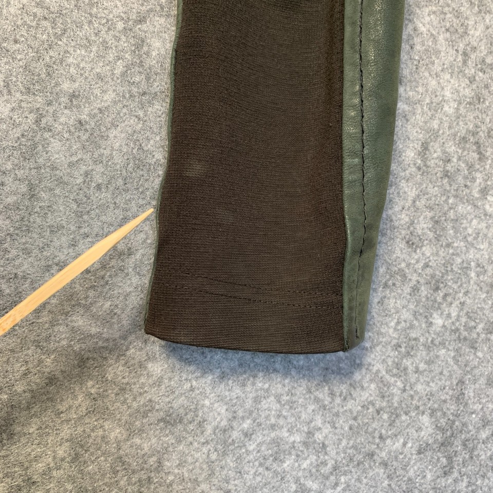 BCBGMAXAZRIA Womens Leather Bomber Jacket Green Fleece Collar Zipped ...