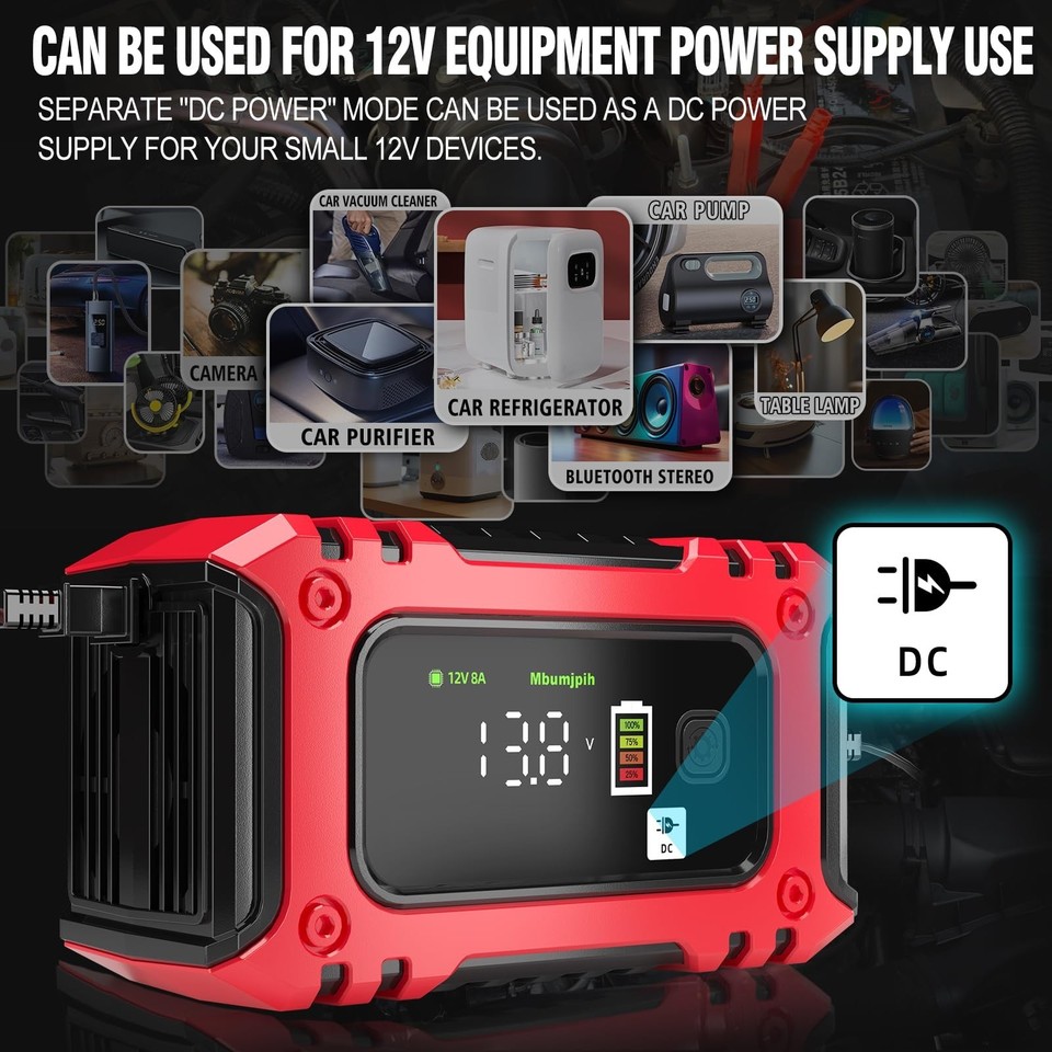Car Battery Charger, 12V 8A Smart Battery Trickle Charger, Car 12V ...
