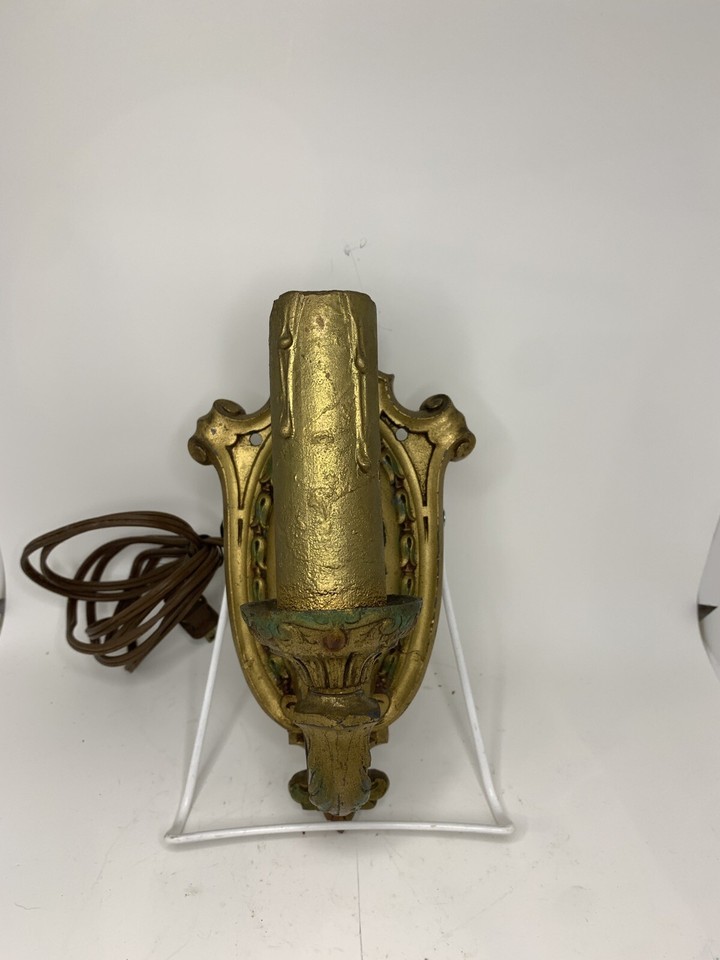 1930's Art Deco Brass Single Light Wall Sconce Fixture Candle | eBay