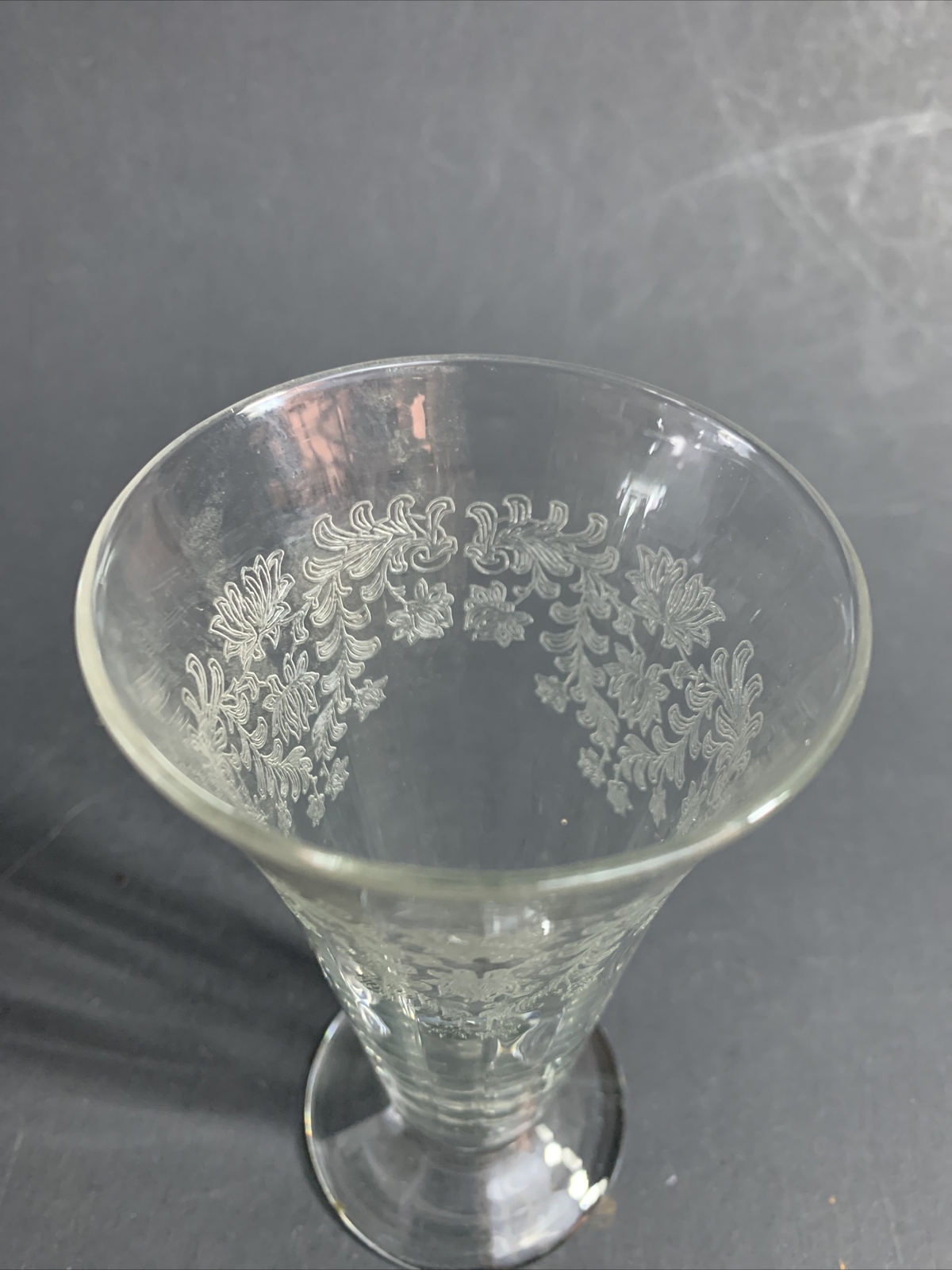 VINTAGE JUICE ANTIQUE GLASS BRYCE CRYSTAL CLEAR STEM 854 FERN LEAF ETCH ...