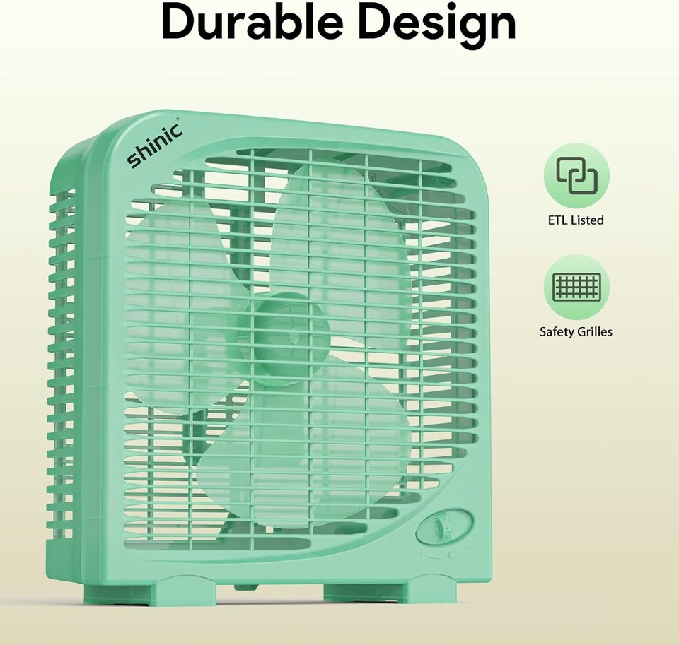 shinic Box Fan 10 Inch, 2 Speeds, Table Cooling Fan with Strong Airflow ...