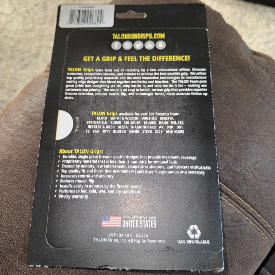 Talon Grip for Glock 26,27,28,33,39 (Gen4 Lrg Backstrap) Black Rubber ...