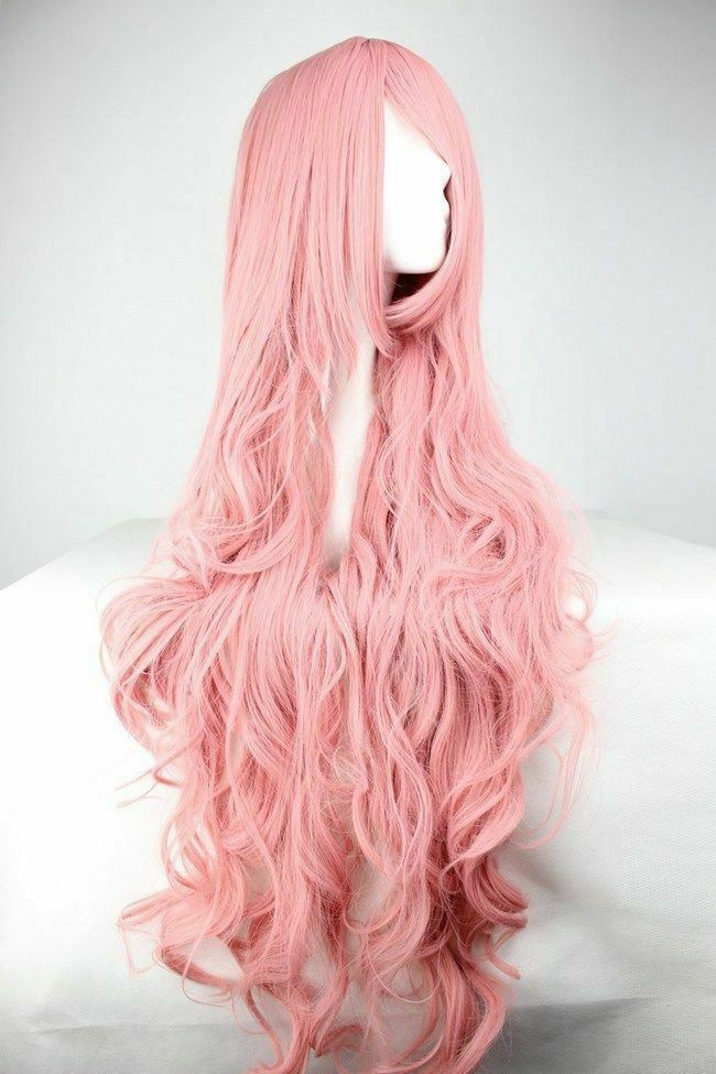 For Cosplay 85CM Long Curly Wavy Pink Hair Anime Wig | eBay