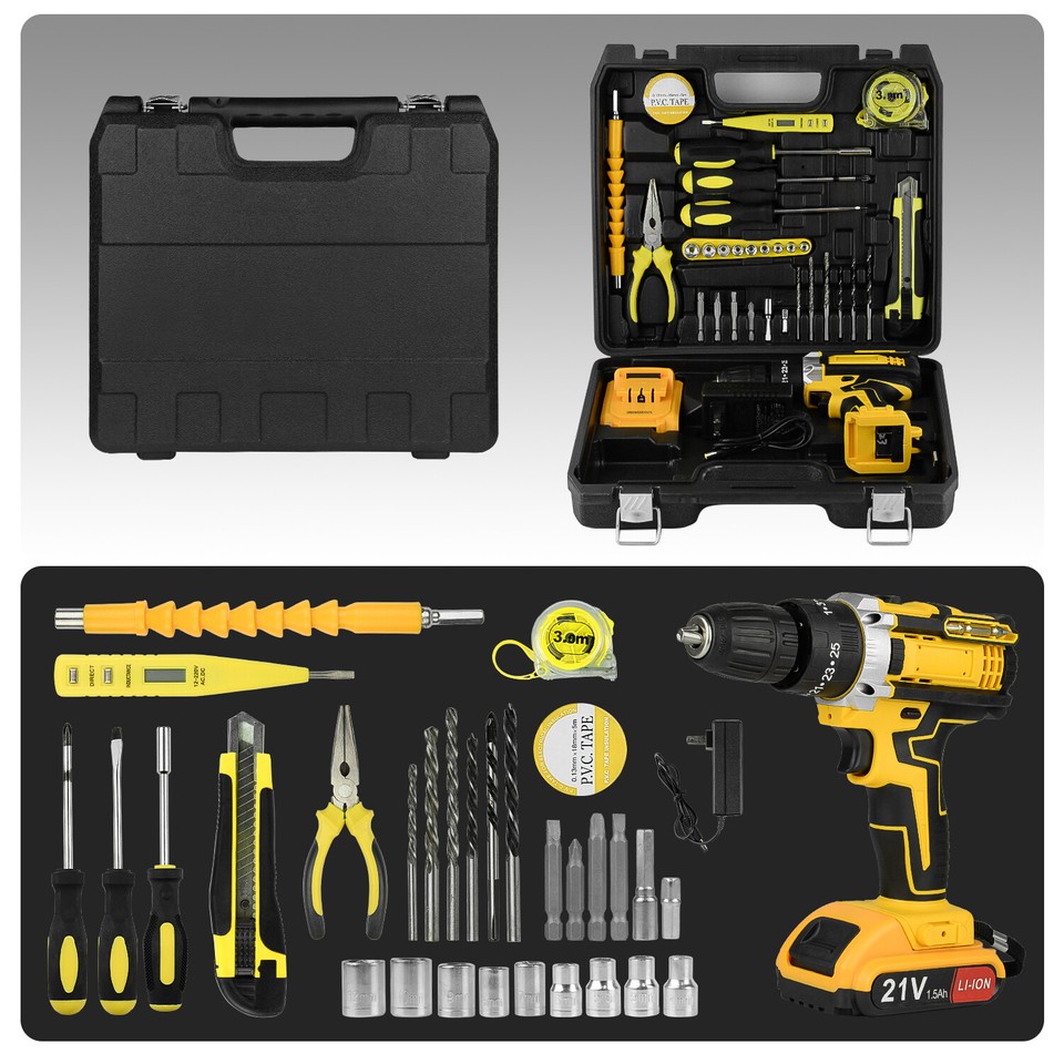 21V Electric Drill Power Tool Cordless Screwdriver 34PCS Drill Set with ...