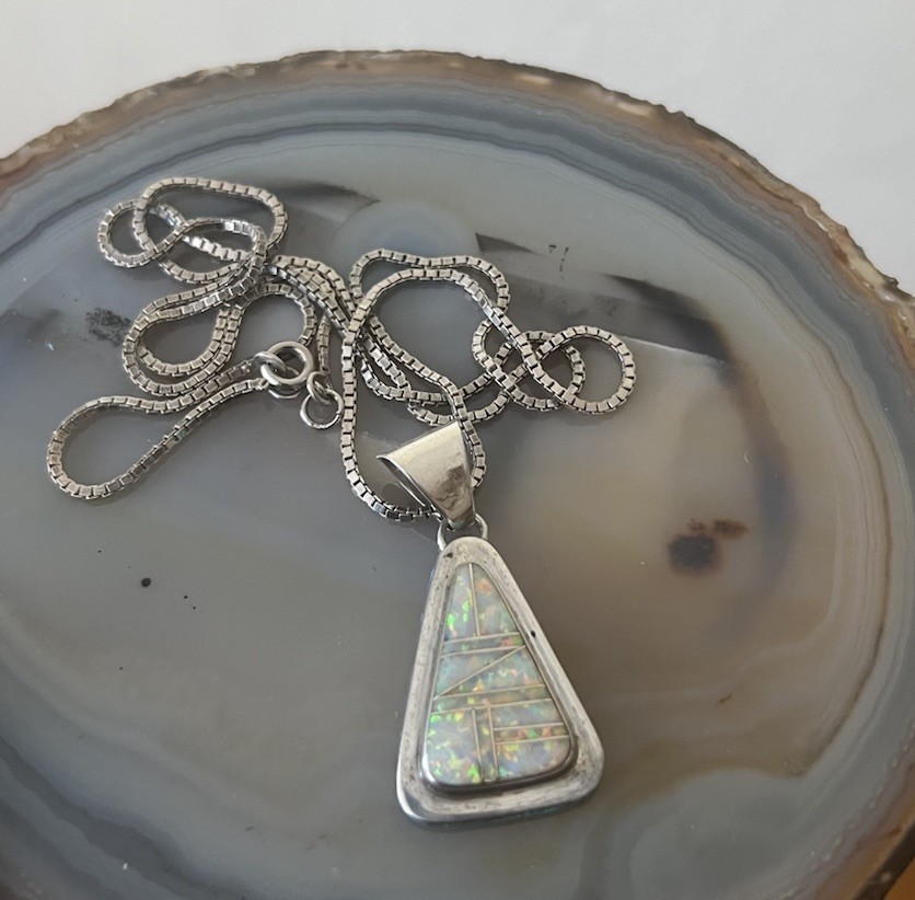 Native American DA Sterling Silver Opal Mosaic Pendan… - Gem