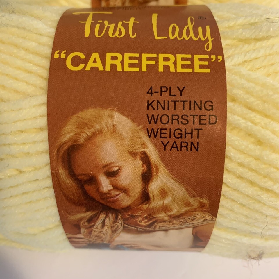 First Lady Carefree Yarn Baby Yellow 4 Ply Knitting Worsted 2 Skeins ...