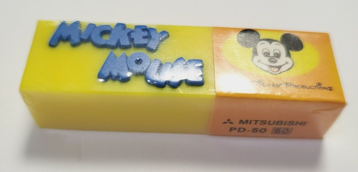 Disney Mickey Mouse Old Eraser Retro MITSUBISHI Rare Yellow Vintage ...