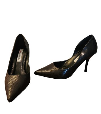 Lasonia Black Leather Snake Stiletto Pointed Toe Heels Size 7 | eBay