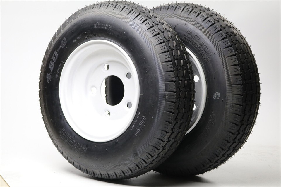 NEW 2PCS Trailer Tires W/8" Rims 5 Lug on 4.5" Load Range C 6PR 4.80-8 ...