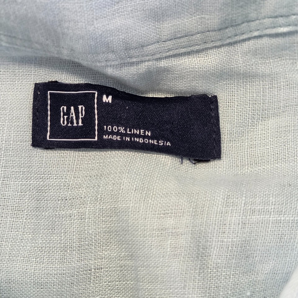 Gap Button Up Shirt Womens Size Medium Blue 100% Linen Collared Long ...