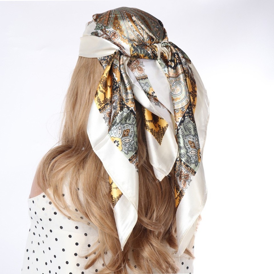 Large Silk Feel Satin Scarf Head Square Wrap Neck Neckerchief Shawl ...