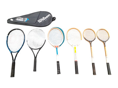 Job Lot Of 6 Tennis Rackets Mixed Brands Vintage and Modern With Bag ...