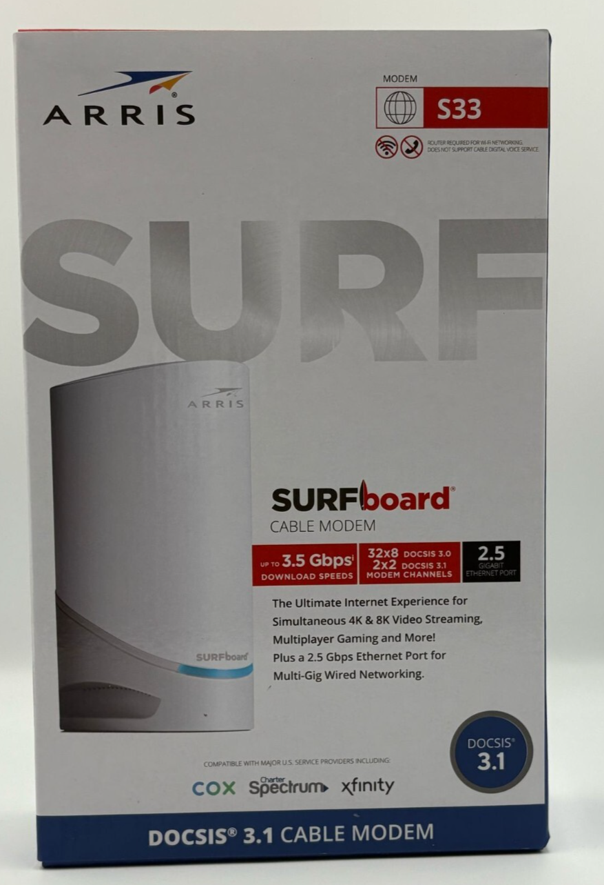 ARRIS S33 SURFboard DOCSIS 3.1 Multi-Gigabit Cable Modem 2.5 Gbps ...