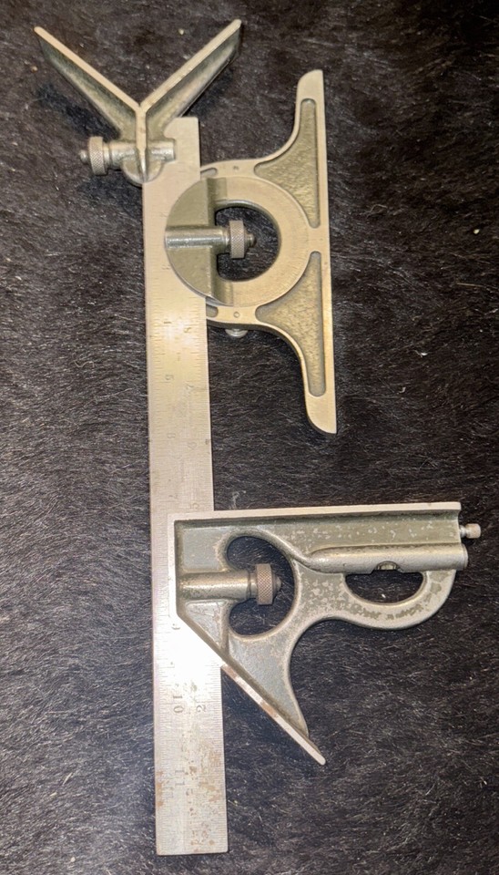 VINTAGE 4 Pc COMBINATION SQUARE SET No 4 Hardened Machinists Tool The L ...