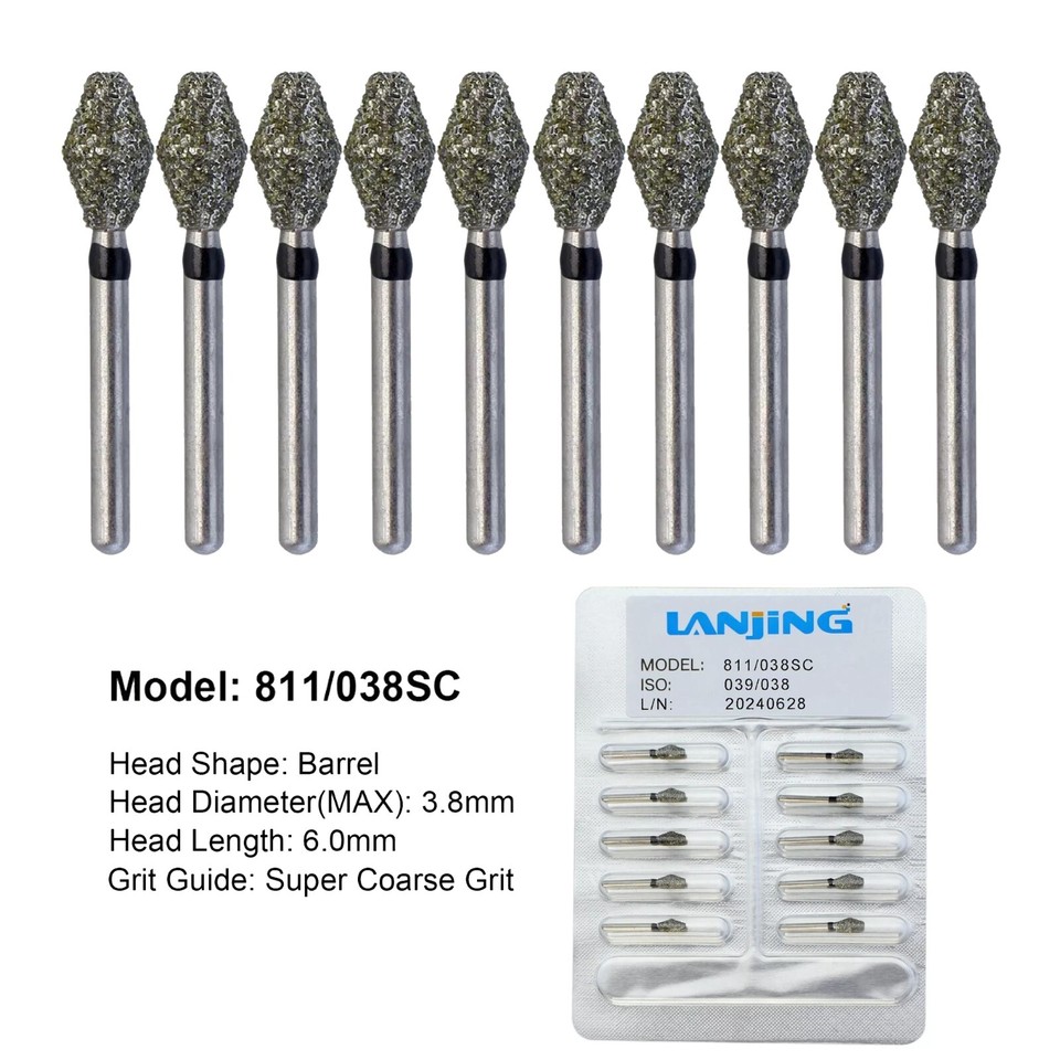 Dental Diamond Burs 811/038SC Barrel Shape Super Coarse Black FG High ...