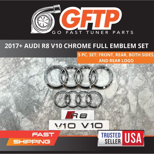 AUDI R8 CHROME FRONT REAR HOOD TRUNK V10 LOGO REAR BADGE SET 2017 ...