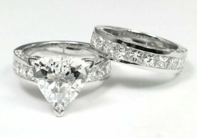 3.50 Ct Trillion Cut CZ-Stone Engagement Wedding Bridal Ring Set in 925 ...