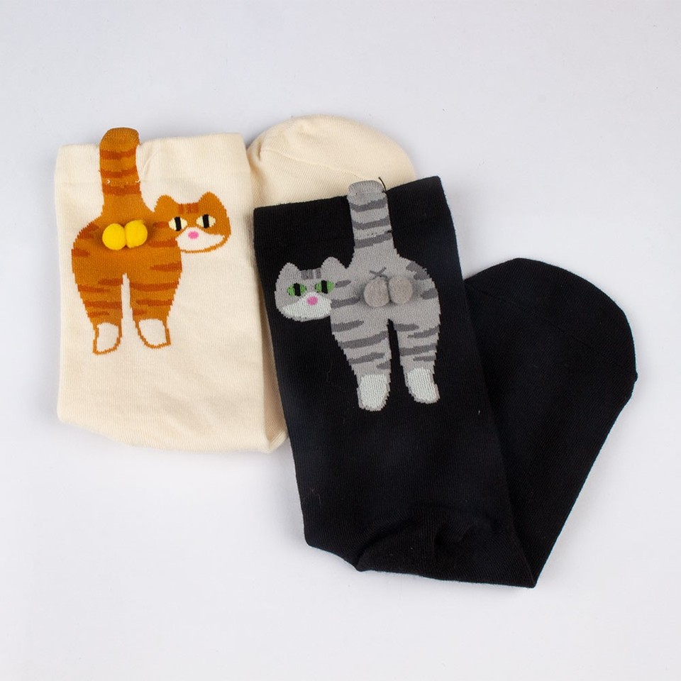 Cute Cat Socks with Fuzzy Balls, Funny Novelty Animal Sock Gift for Cat ...