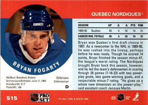 1990-91 Pro Set #515 Bryan Fogarty | eBay