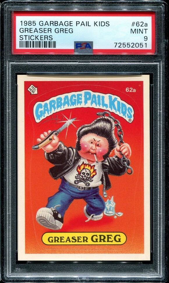 PSA 9 MINT 1985 GPK GARBAGE PAIL KIDS OS2 GREASER GREG #62a 52051 SD262 ...