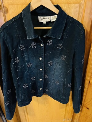Flashback Denim Jacket Sz S Decorated W Flowers And Sparkly Beads ...