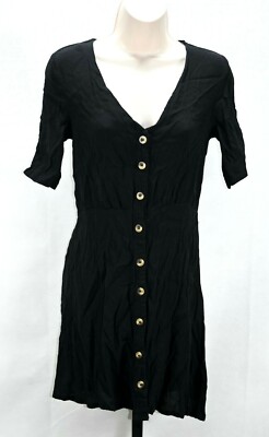 H&M button front dress size 2 black 100% rayon RN#101255 | eBay