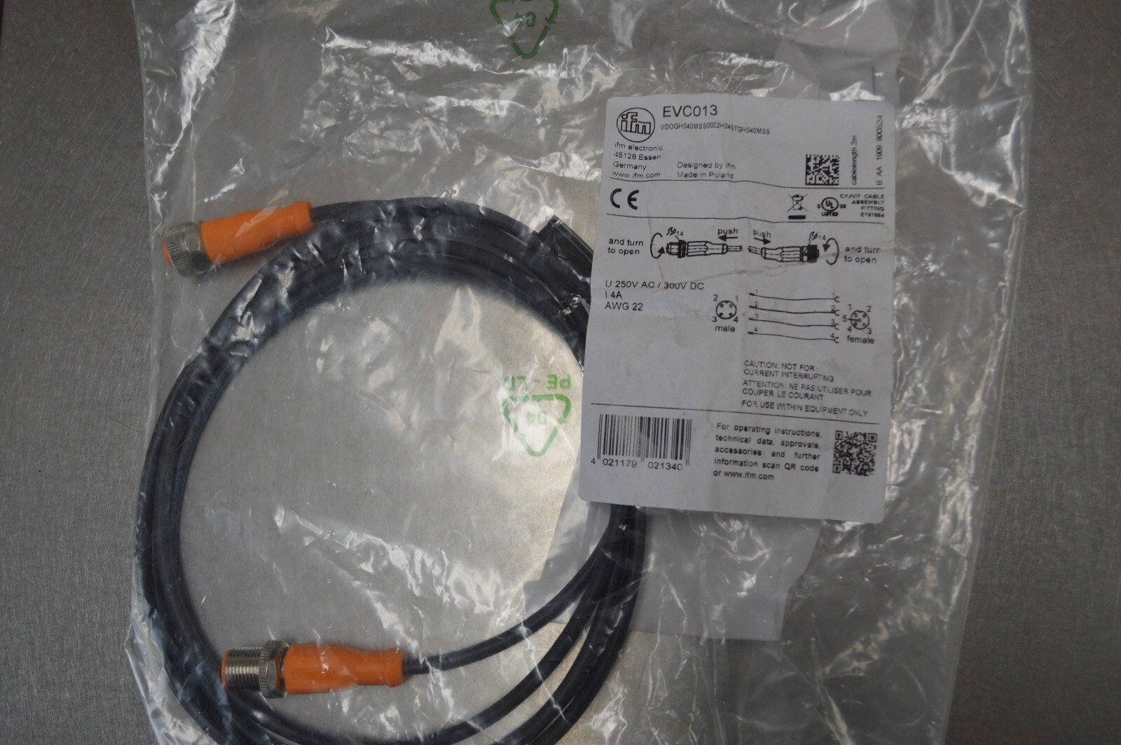 ifm+CORDSET+5+Pin+Receptacle+Female+EVC013 for sale online | eBay