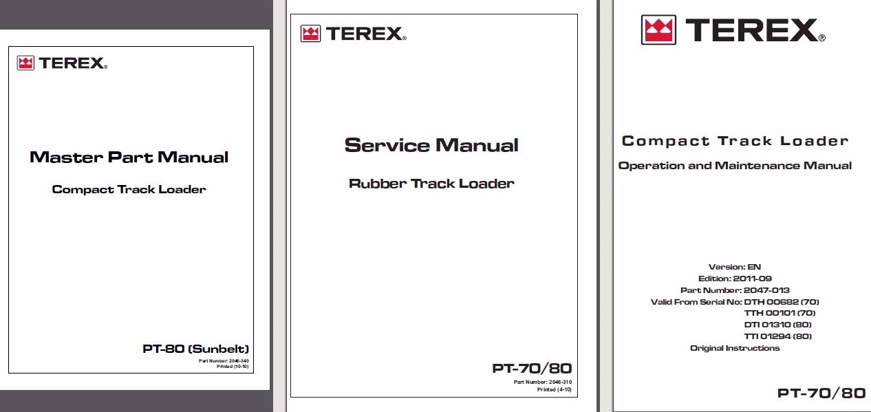 TEREX ASV PT-80 Service, Operator's & Parts Manual CD