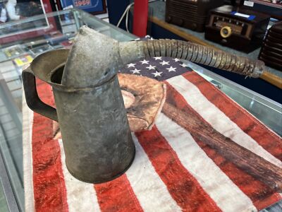 Vintage Galvanized Metal Oil Pitcher Can Flexible Spout One Quart ...